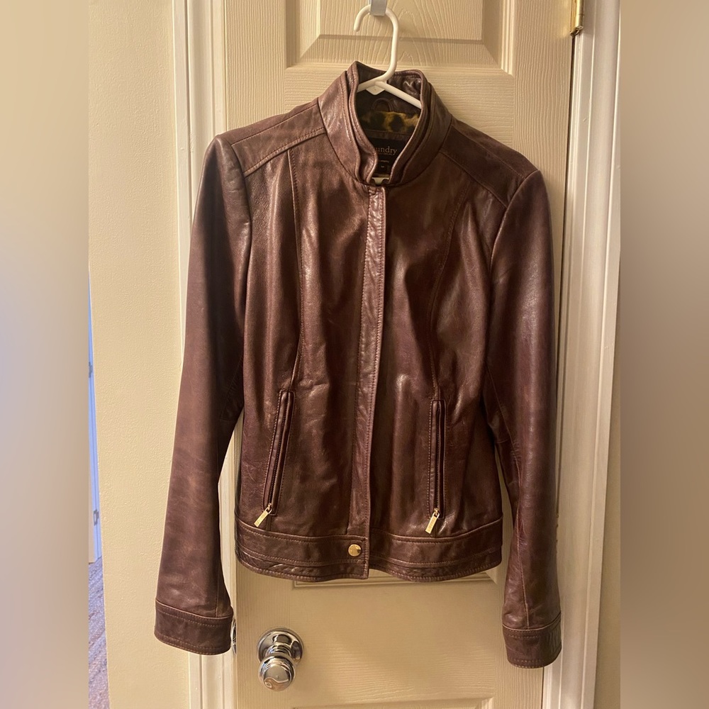 Brown Leather Jacket With Gold Hardware - Gem